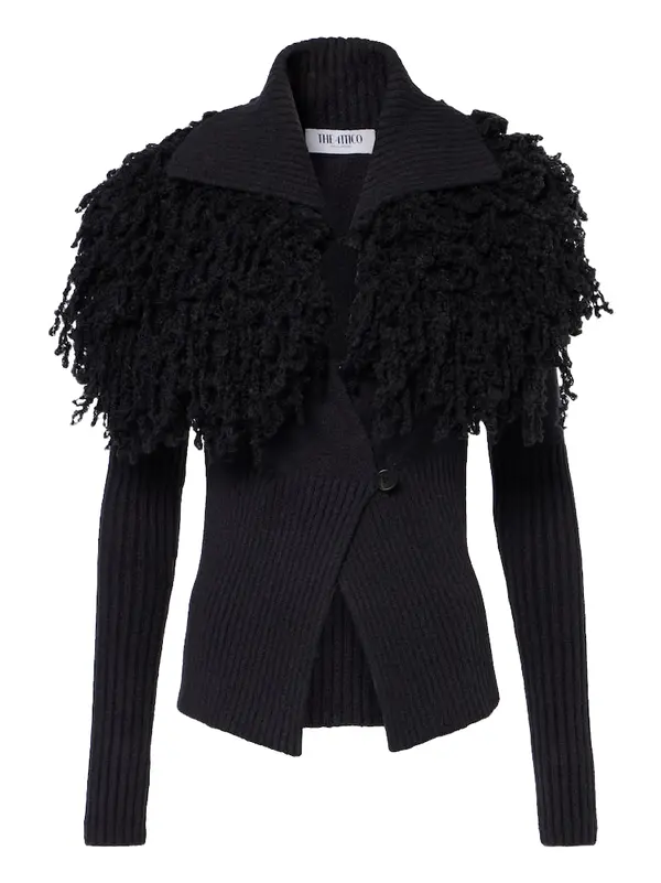 Attico Faux Shearling Cardigan - Black