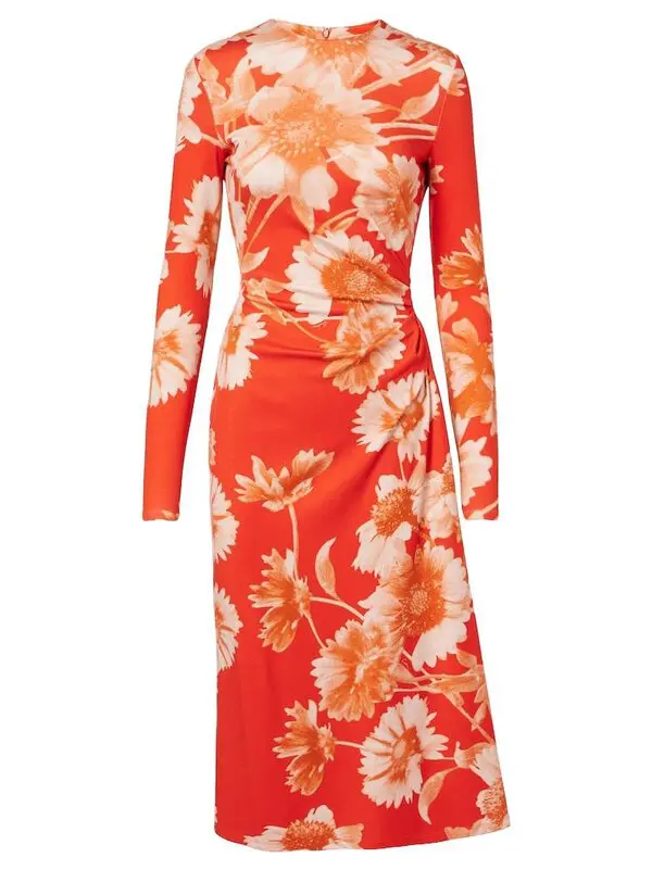 Erdem Floral Draped Ponte Jersey Midi Dress - Red