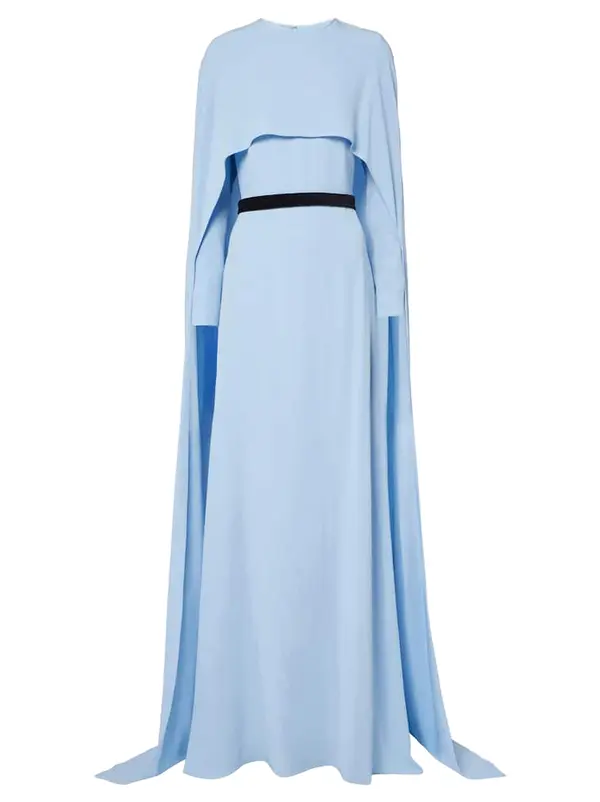 MARKARIAN Natasha Satin Cape Gown - Blue