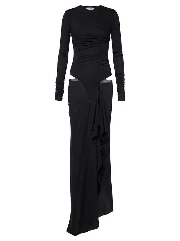 Attico Draped Cutout Semi-sheer Maxi Dress - Black