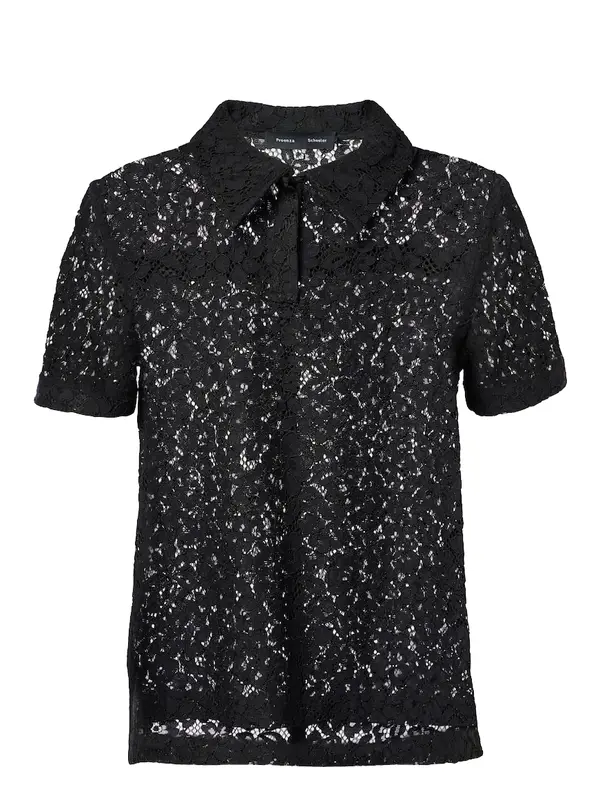 Proenza Schouler Kennedy Floral Lace Polo Shirt - Black