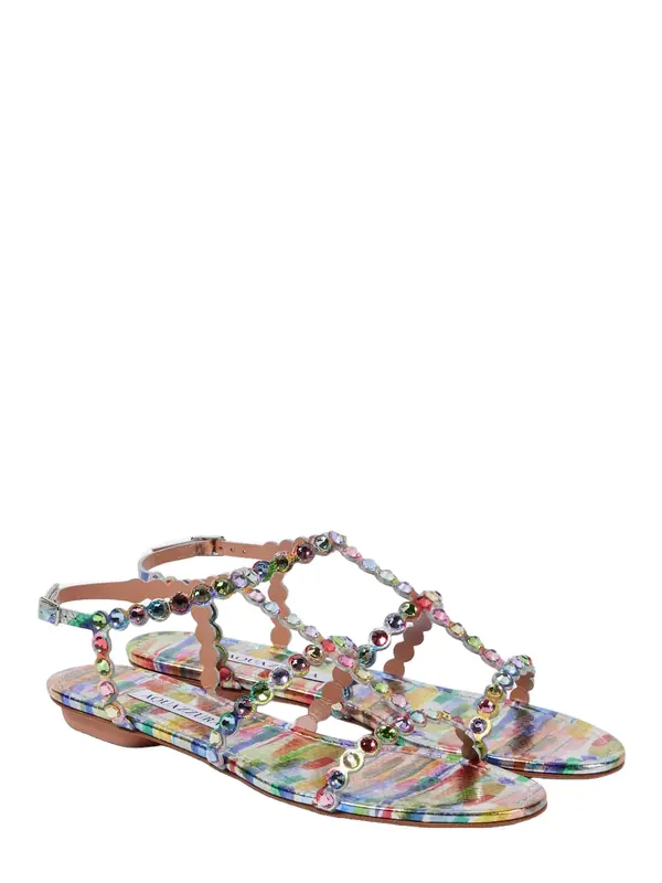 AQUAZZURA Tequila Embellished Leather Sandals - Multicoloured