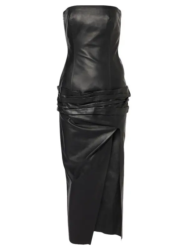 Attico Leather Midi Dress - Black