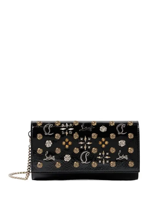 CHRISTIAN LOUBOUTIN Paloma Patent Leather Wallet On Chain - Black