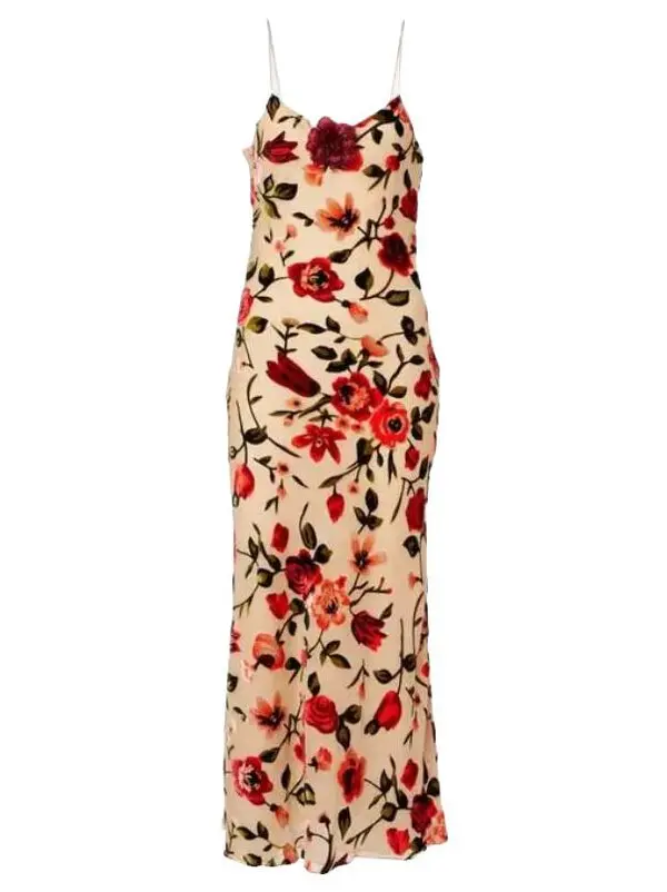 RODARTE Sheer Floral Velvet Devoré Slip Dress - Beige