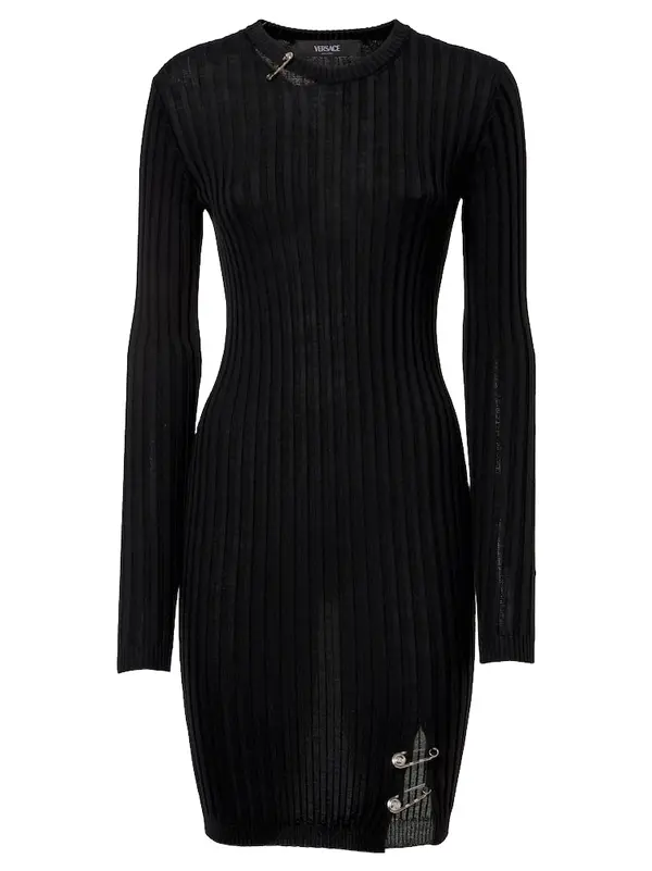 Versace Safety Pin Ribbed-knit Minidress - Black