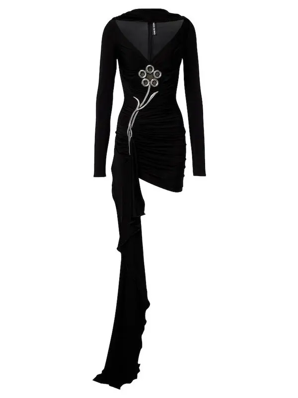 David Koma Embellished Draped Jersey Mini Dress - Black