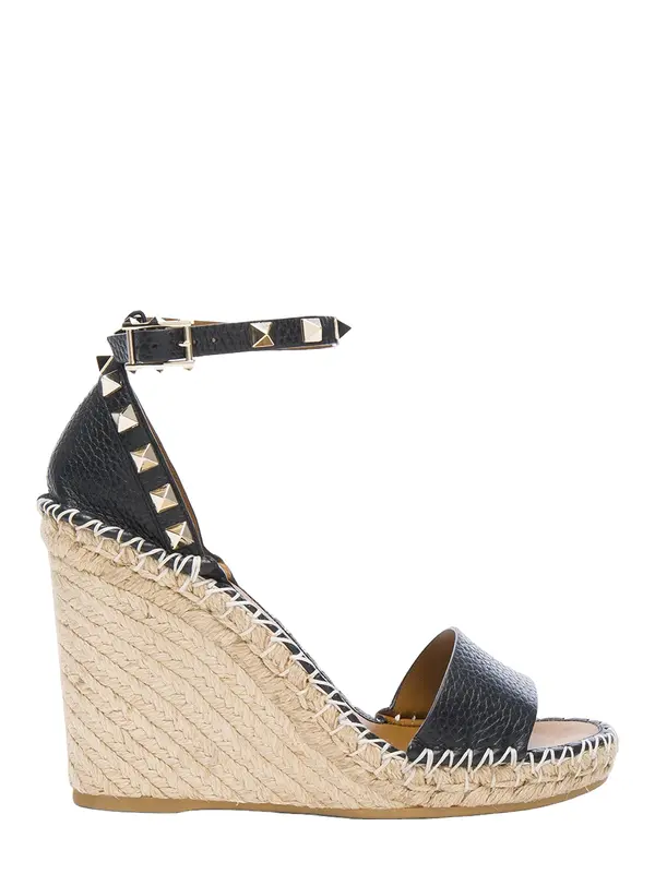 Valentino Garavani Leather Rockstud Espadrilles - Black