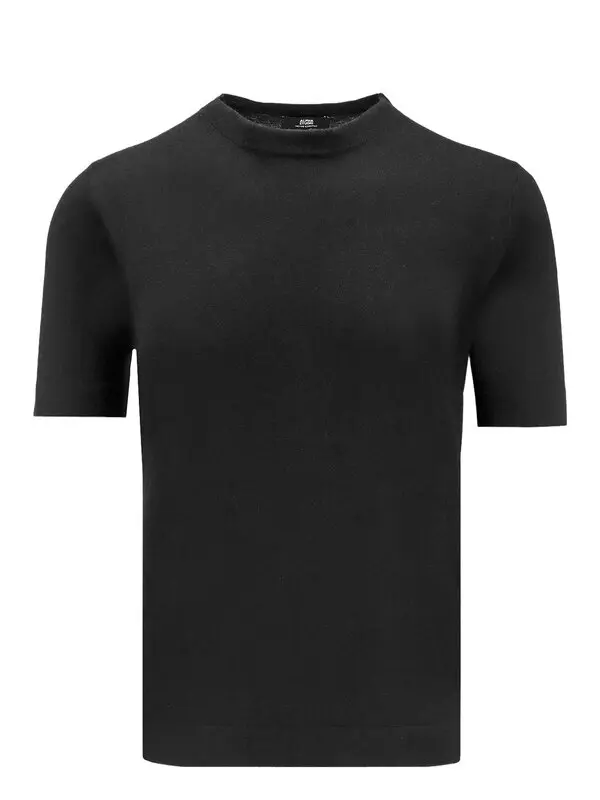 Alpha Studio Silk And Cashmere Short Sleeve Sweater - Black