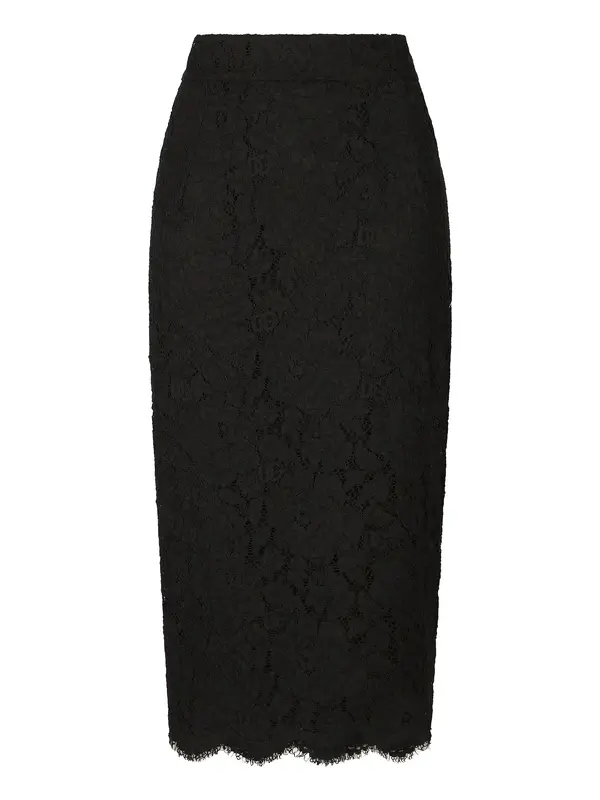 Dolce & Gabbana Stretch Lace Midi Skirt - Black