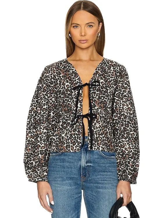 Free People Printed Brunch Babe Top - Leopard Combo