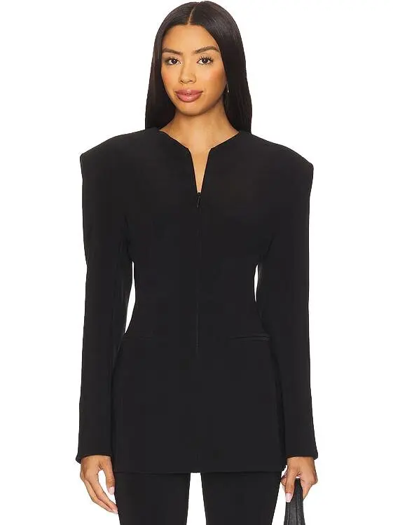 Norma Kamali Long Sleeve Shoulder Pad Zip Front Jacket - Black