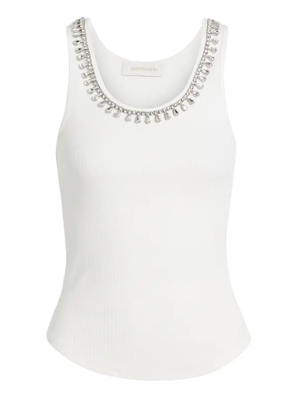 Zimmermann Crystal-embellished Ribbed Tank - Ivory