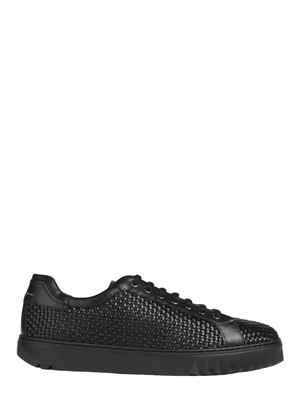FERRAGAMO Woven Leather Sneakers - Black