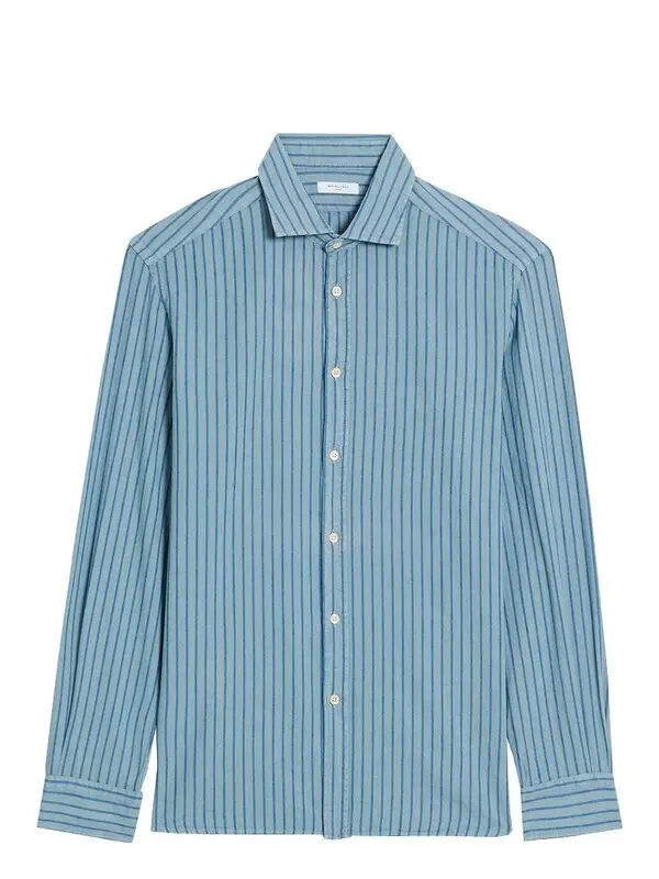 Boglioli Striped Linen And Cottonblend Shirt - Slate Blue