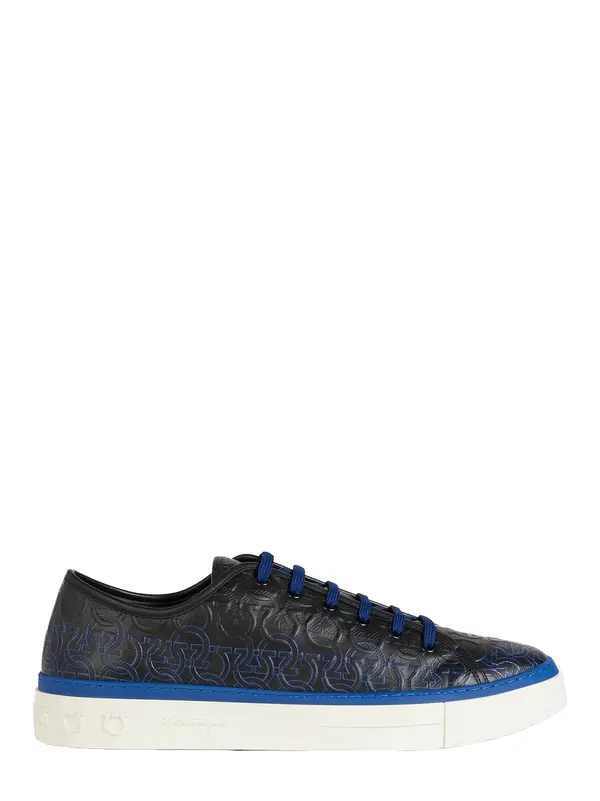 FERRAGAMO Pearce Embossed Leather Sneakers - Navy