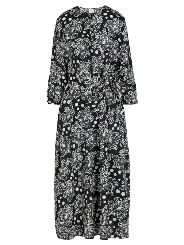 Loretta Caponi Valentina Printed Cotton Midi Dress - Black