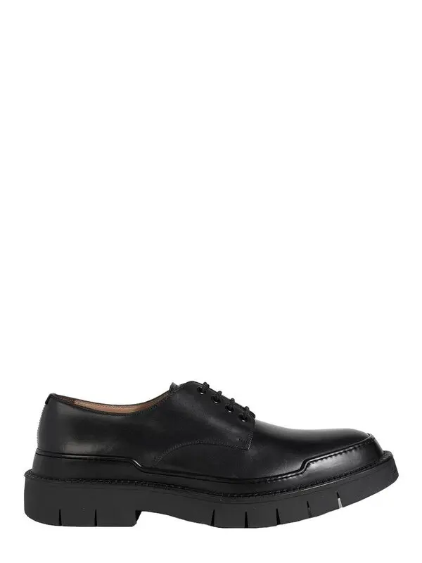 FERRAGAMO Leather Lace-up Derby Shoes With Lug Sole - Black