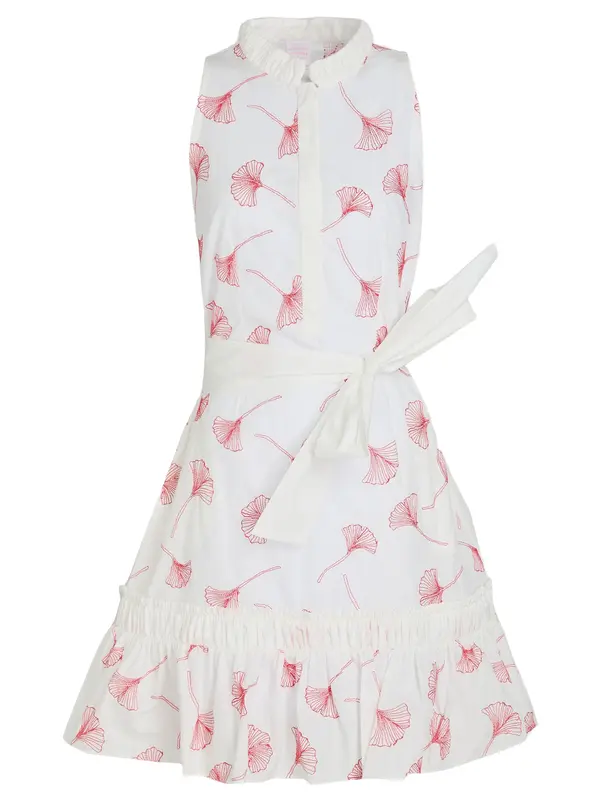 Loretta Caponi Franca Belted Embroidered Cotton Mini Dress - White