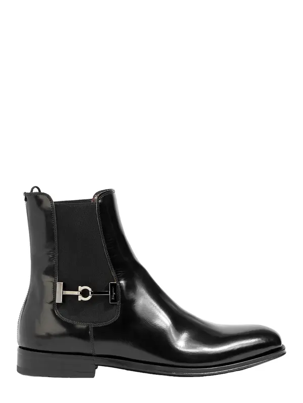 FERRAGAMO Isidoro Glossed-leather Chelsea Boots - Black