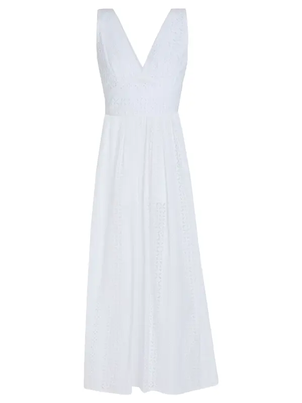 Loretta Caponi Lucina Broderie Anglaise Midi Dress - White