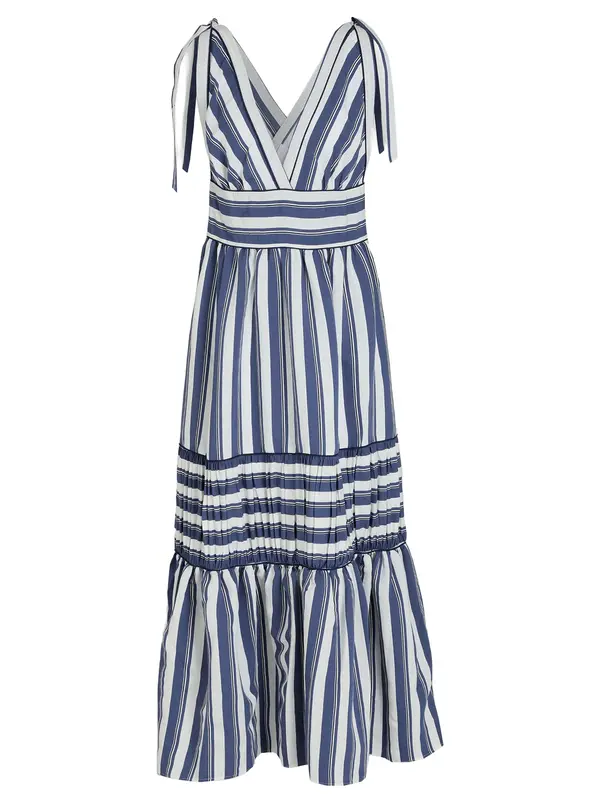 Loretta Caponi Smeralda Tiered Striped Midi Dress - Blue