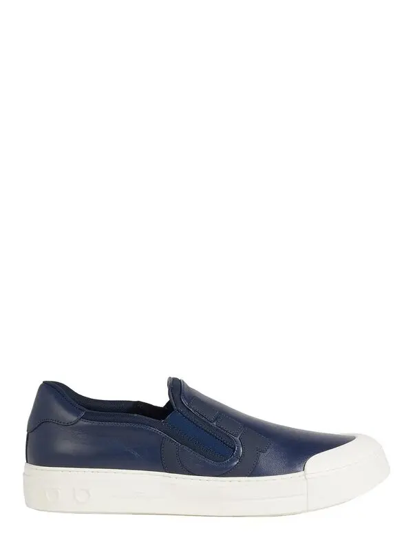 FERRAGAMO Marine Appliquéd Leather Slip-on Sneakers - Navy