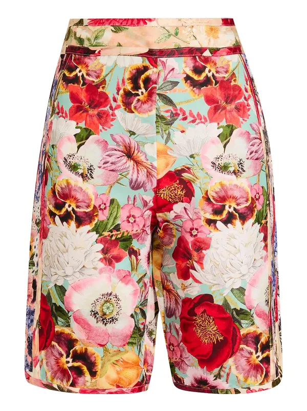Zimmermann Floral-print Silk And Linen-blend Satin Shorts - Red