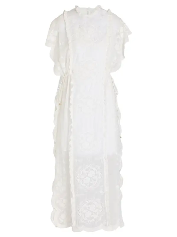 Zimmermann Ruffled Crocheted Lace Ramie Midi Dress - Ivory