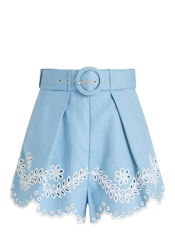 Zimmermann Junie Broderie Anglaise Linen Shorts - Light Blue