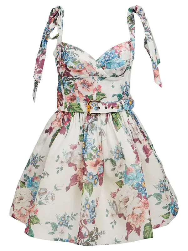 Zimmermann Floral-print Linen And Silk-blend Gauze Mini Dress - Off-white
