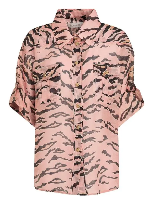 Zimmermann Zebra-print Linen And Silk-blend Gauze Shirt - Animal Print
