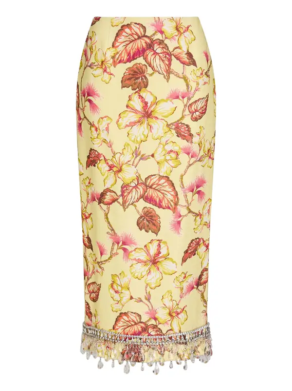 Zimmermann Embellished Floral-print Linen Pencil Skirt - Yellow