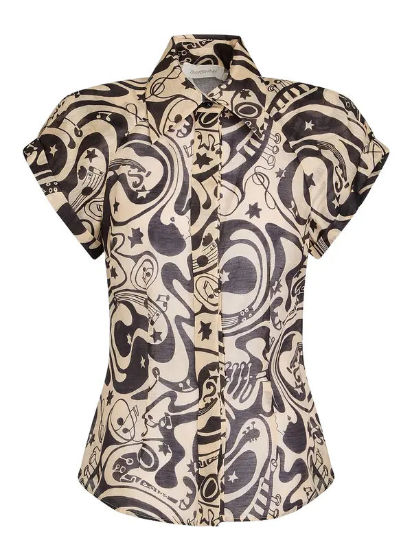 Zimmermann Printed Linen And Silk-blend Shirt - Beige