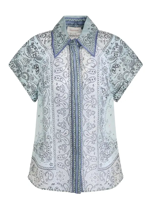 Zimmermann Paisley-print Linen And Silk-blend Shirt - Sky Blue
