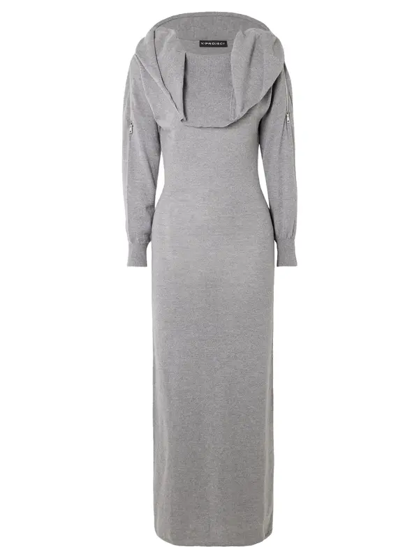 Y/project Hooded Merino Wool Maxi Dress - Gray