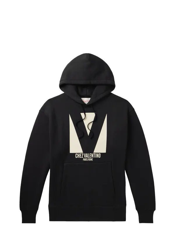 Valentino Garavani Logo-print Cotton-jersey Hoodie - Black