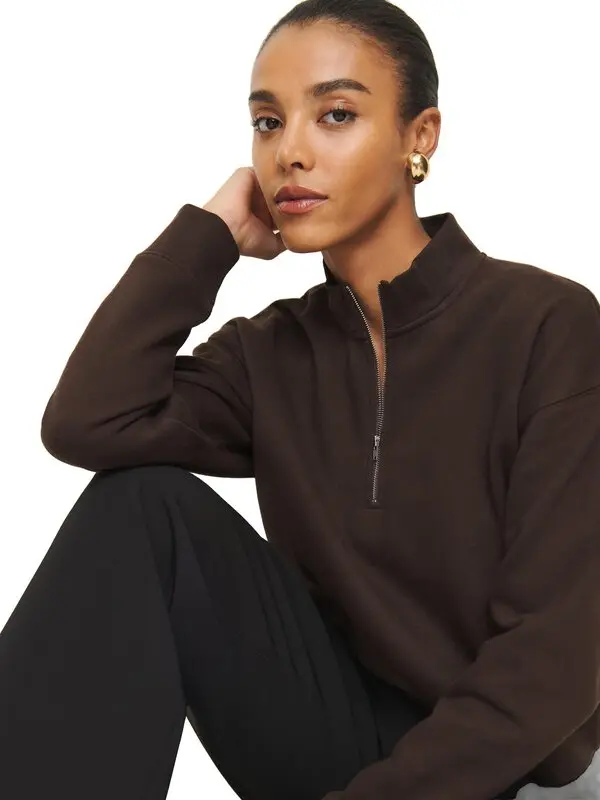 REFORMATION Maddie Zip Sweatshirt - Brown