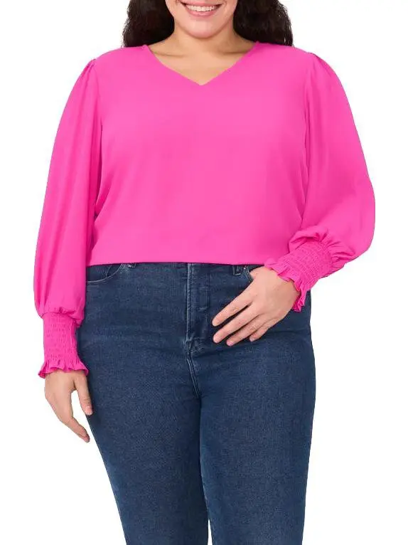 CECE DUPRAZ Smock Cuff Crepe Top - Fiercely Fuchsia