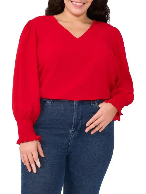 CECE DUPRAZ Smock Cuff Crepe Top - Red