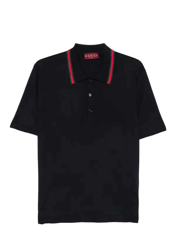 Gucci Web-trim Knitted Polo Shirt - Blue