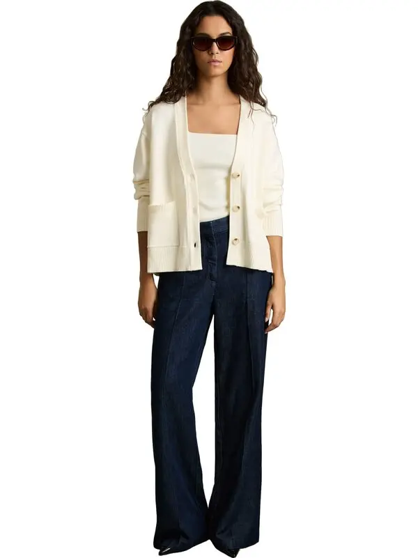 REISS Harper Chunky Knitted Cardigan - Ivory