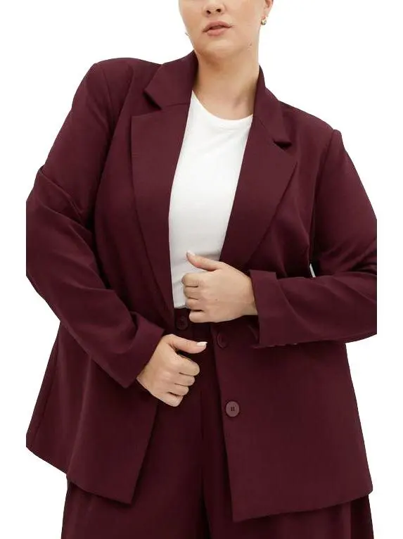 City Chic Ponte Knit Blazer - Dark Cherry