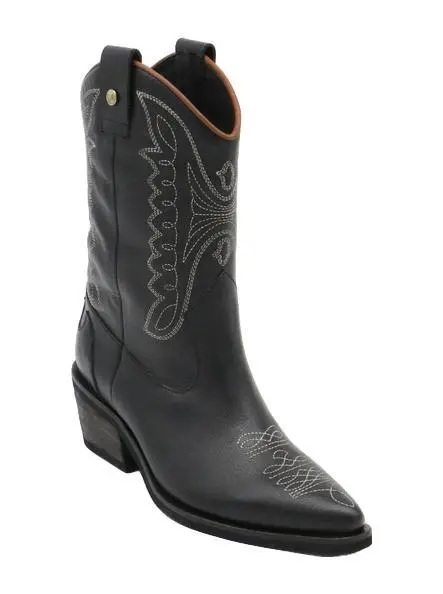 STIVALI NEW YORK Smooth Leather Western Cowboy Boots - Black