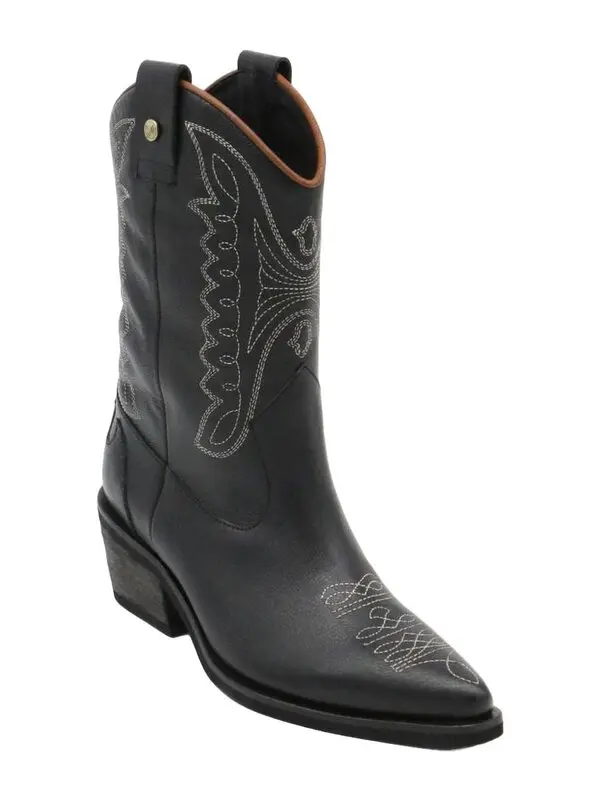 STIVALI NEW YORK Smooth Leather Western Cowboy Boots - Black