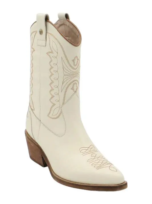 STIVALI NEW YORK Smooth Leather Western Cowboy Boots - Ivory