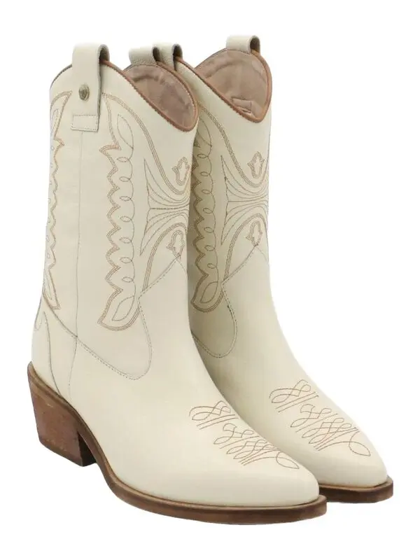 STIVALI NEW YORK Smooth Leather Western Cowboy Boots - Ivory