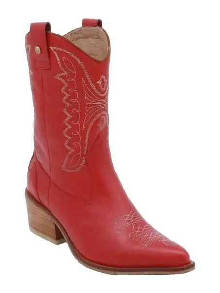 STIVALI NEW YORK Smooth Leather Western Cowboy Boots - Red