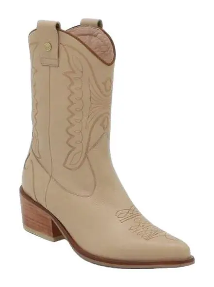 STIVALI NEW YORK Smooth Leather Western Cowboy Boots - Tan