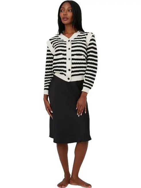 BY TESS COLLECTION Evie Textured Knit Cardigan - Black/white Striped